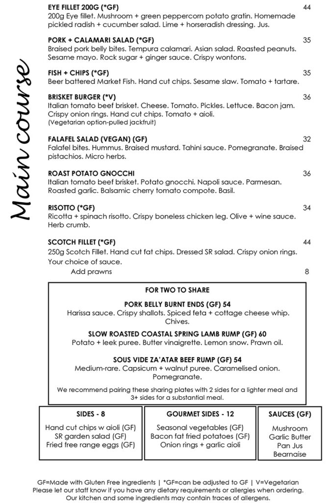 Mains – The Strong Room | Restaurant + Bar + Function